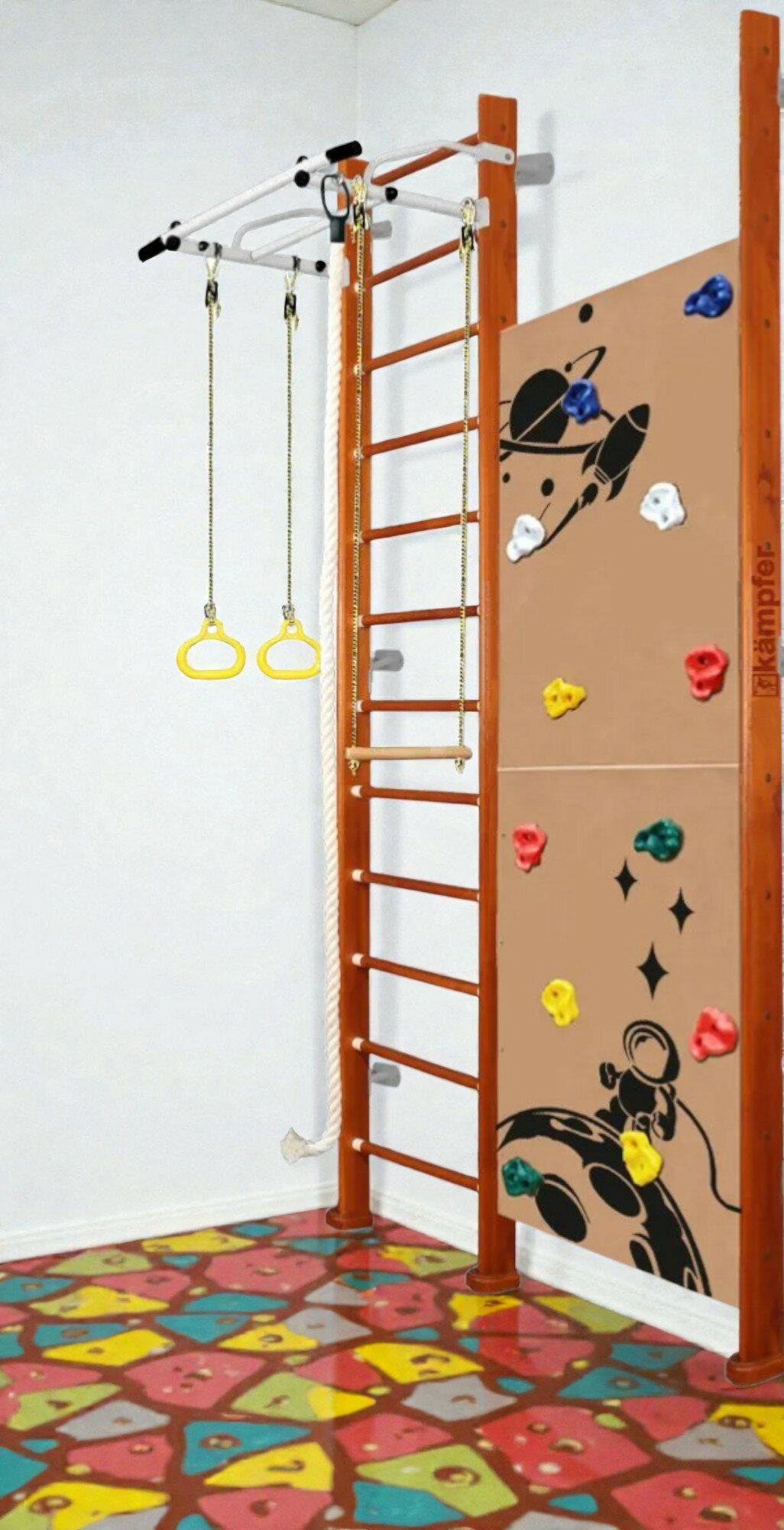 Шведская стенка Kampfer Jungle Wall Boy [№5 Шоколадный Стандарт белый турник]