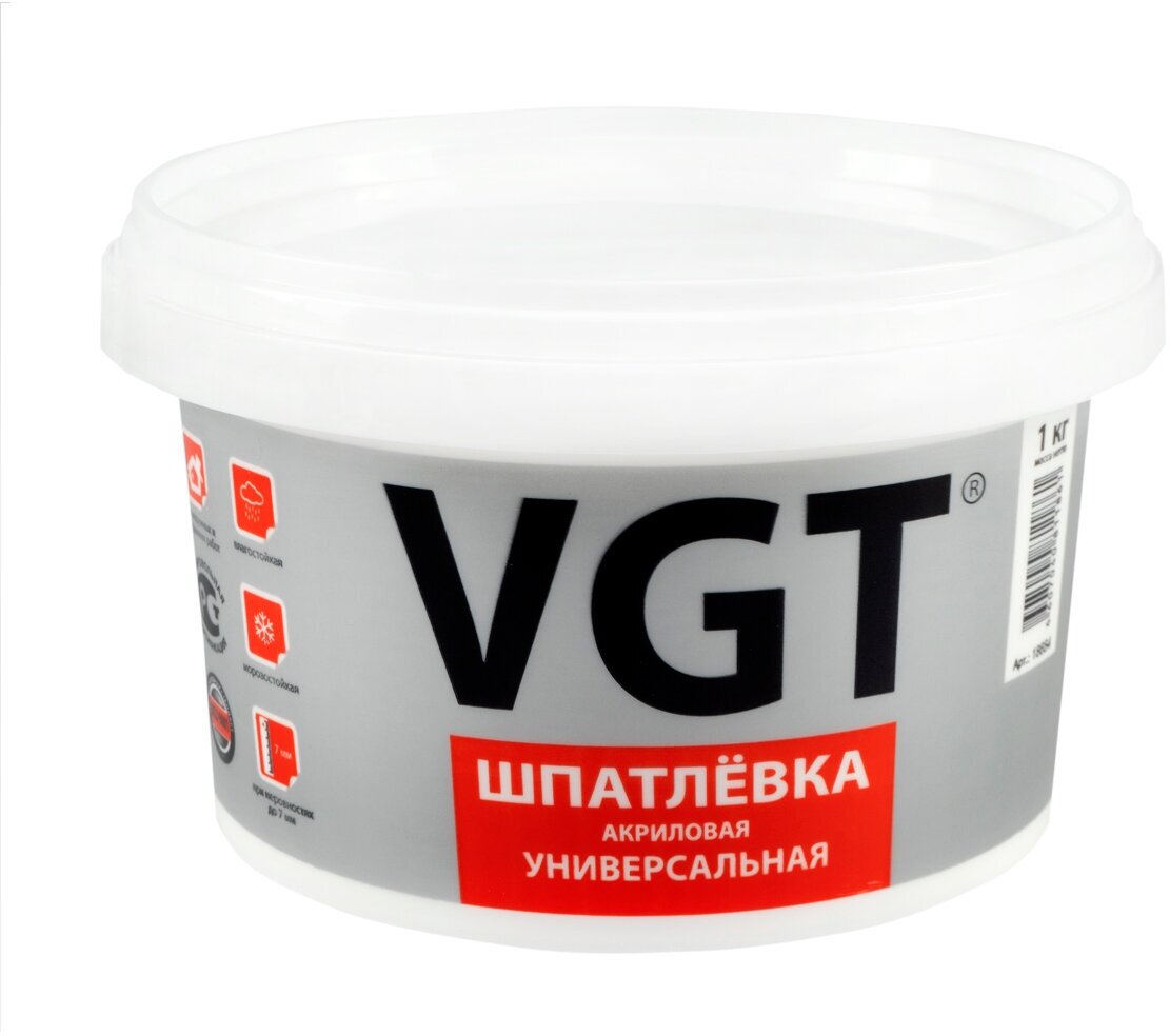 Шпатлевка универсальная для наружных и внутренних работ VGT, акриловая, 1 кг (6197)