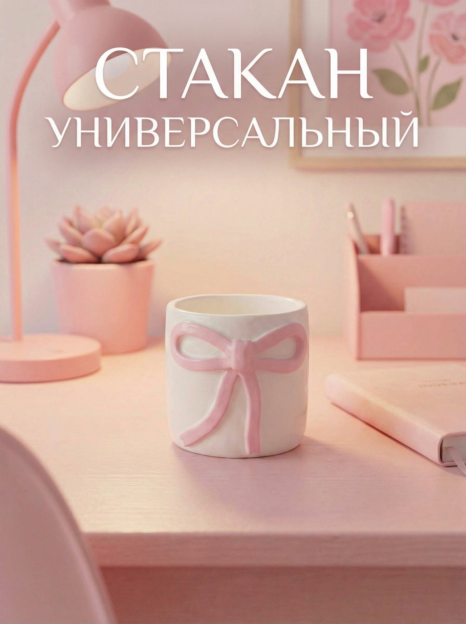 Стакан с бантиком декоративный, органайзер для кистей и канцелярии