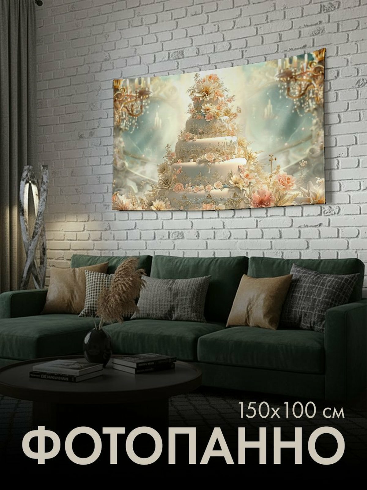 Панно тканевое PrintyFull / 150x100 см / свадебный торт