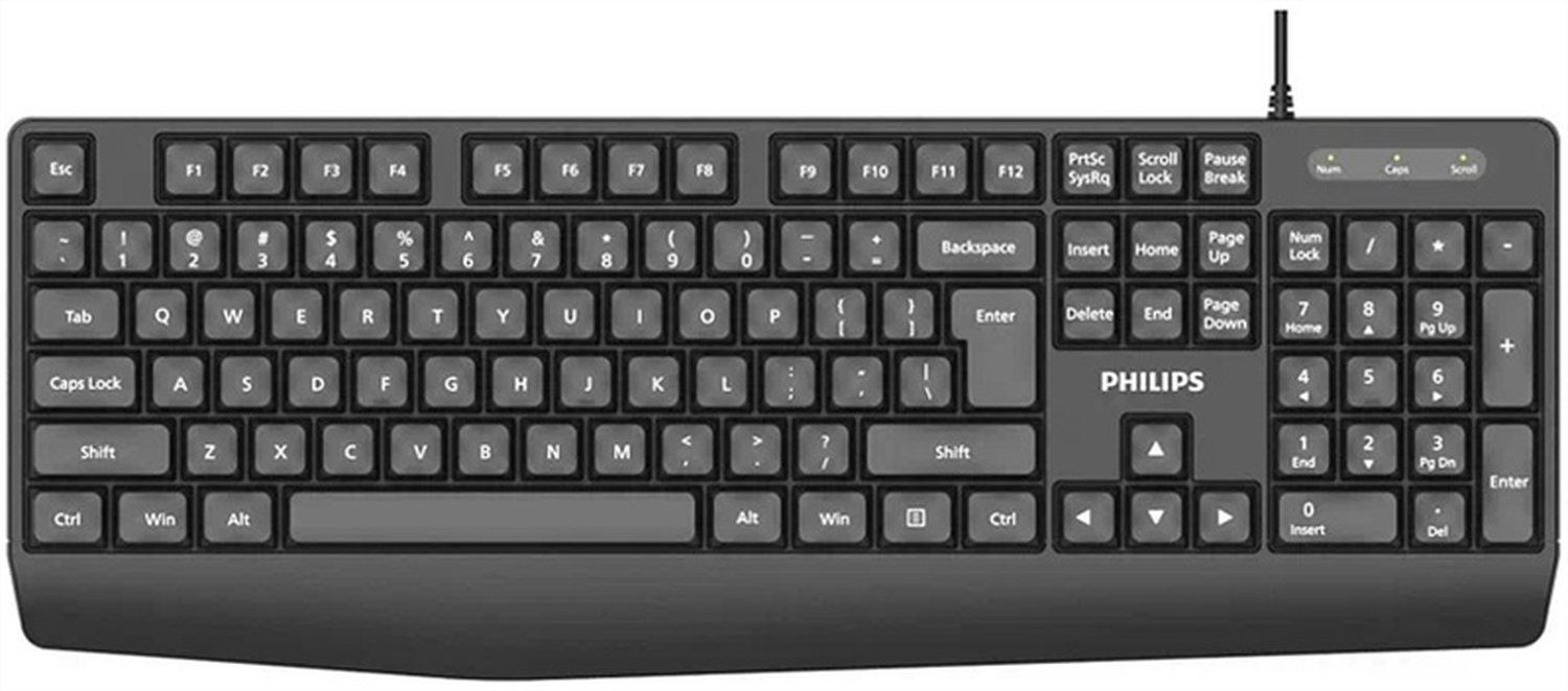 Philips Проводная Клавиатура SPK6237, USB 2.0 104 клав, высокие кн, русская заводская раскладка, чёрный