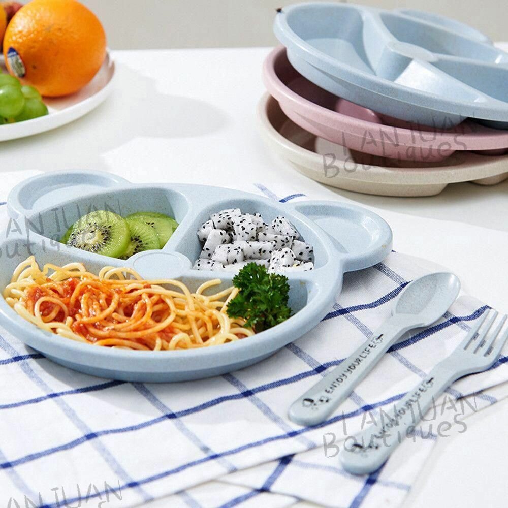 Детская обеденная тарелка, посуда с рисунком медведя из мультика, сетка из пшеничной соломы