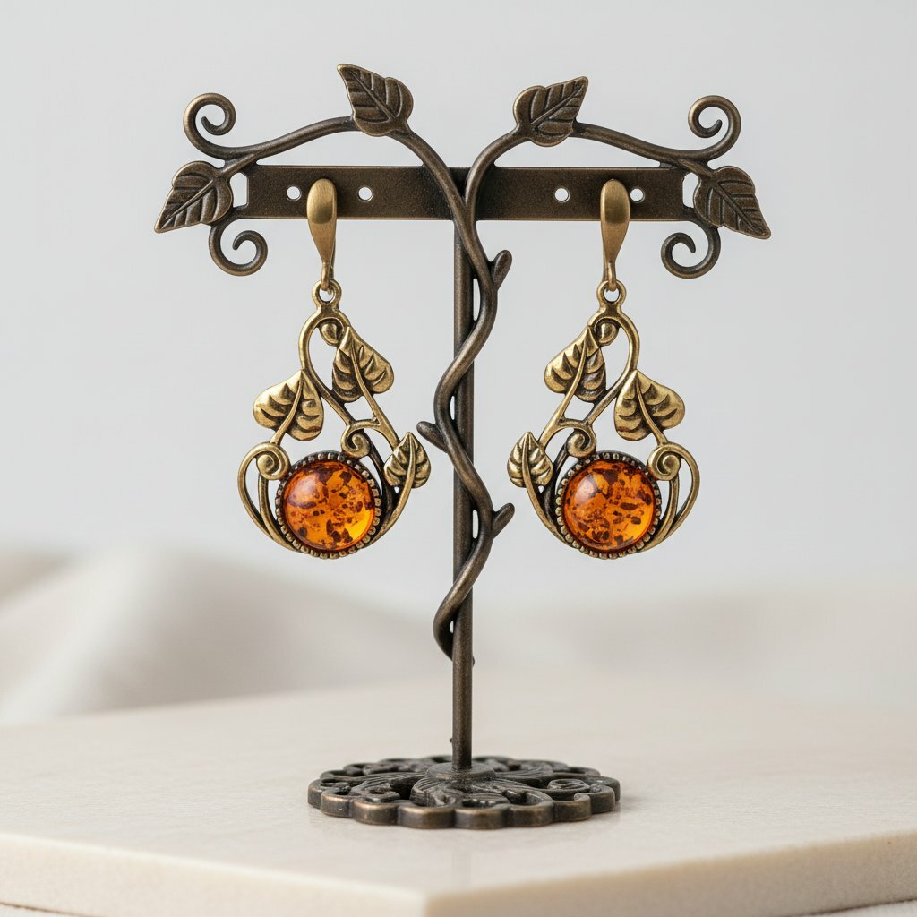 Серьги одиночные, янтарь