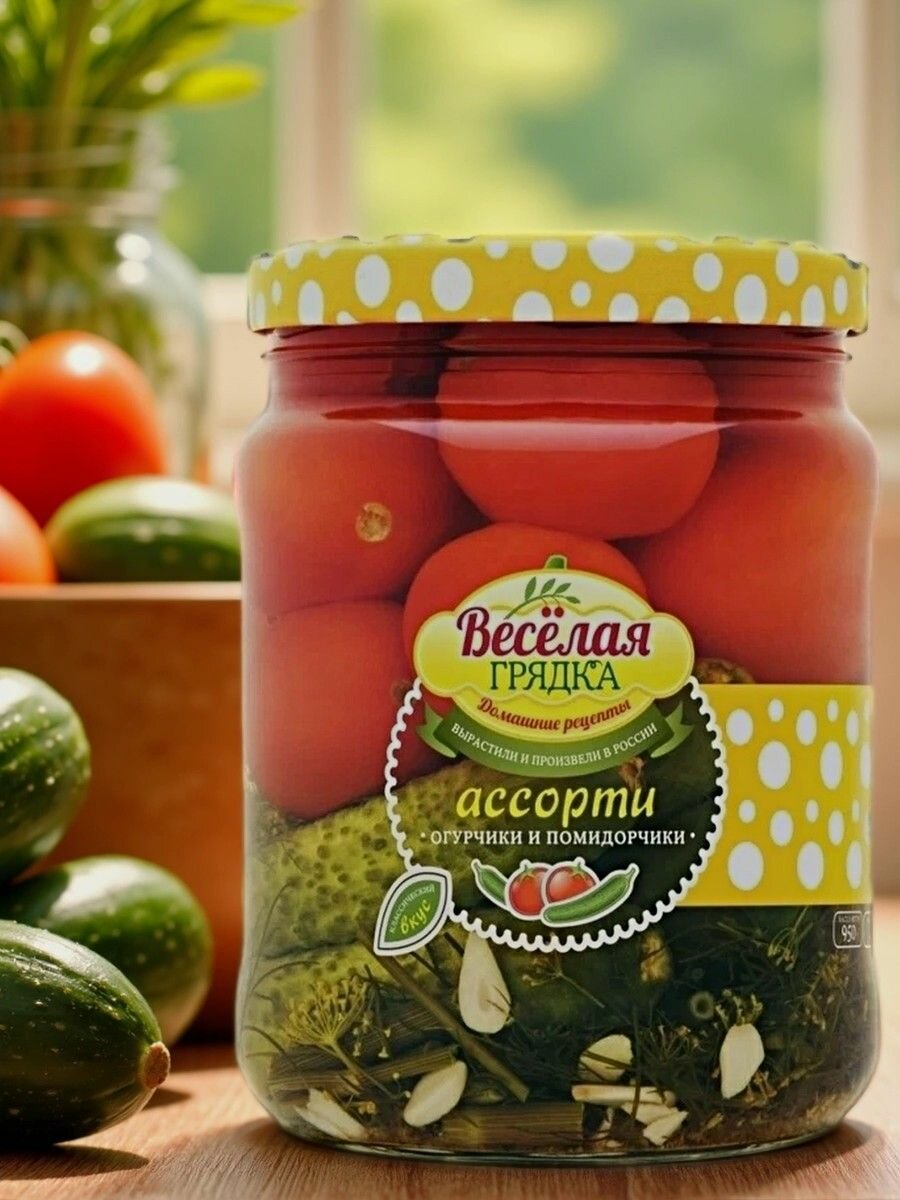 Ассорти овощное Веселая грядка огурчики-помидорчики 950 гр.