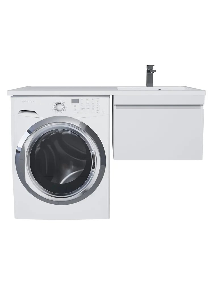Тумба с раковиной Uperwood Magenta 60 R подвесная, под стиральную машину, 120, 5 см, белая, матовая, из ЛДСП, с ящиками, раковина для ванной, прямоугольная