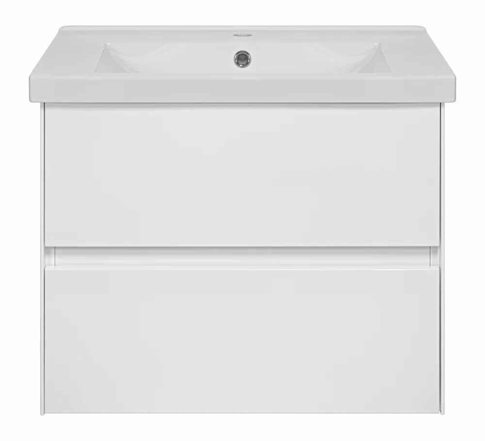 Тумба под раковину без столешницы Misty Твист 70 подвесная, белая, глянцевая, из МДФ, тумба для ванной, с ящиками
