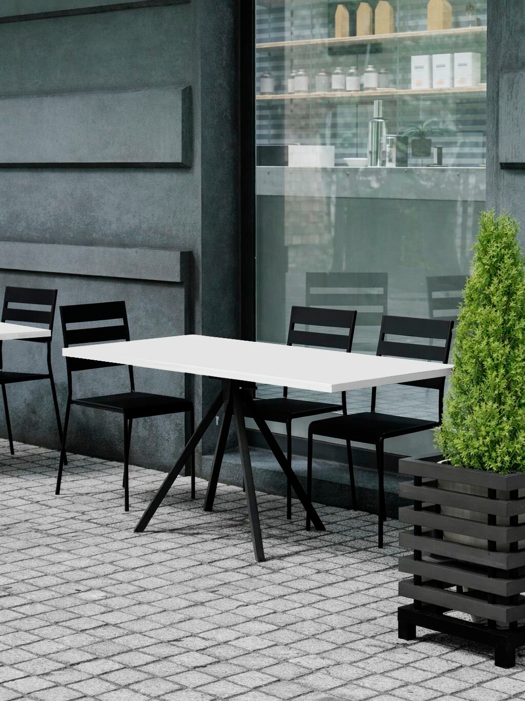 Стол для кафе Итальянец. Стол обеденный, 90х60 см, Белый+черный 25 мм