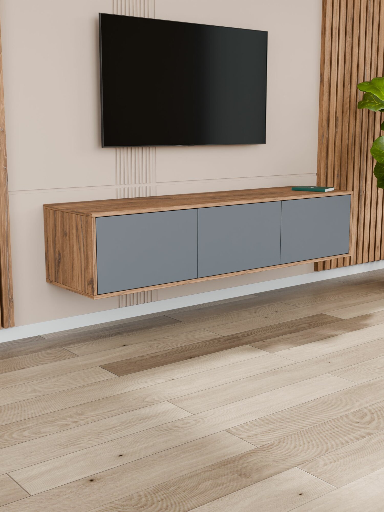 Изумлит Тумба под телевизор Каллисто 150х33.2х40 см, дуб крафт табачный-графит