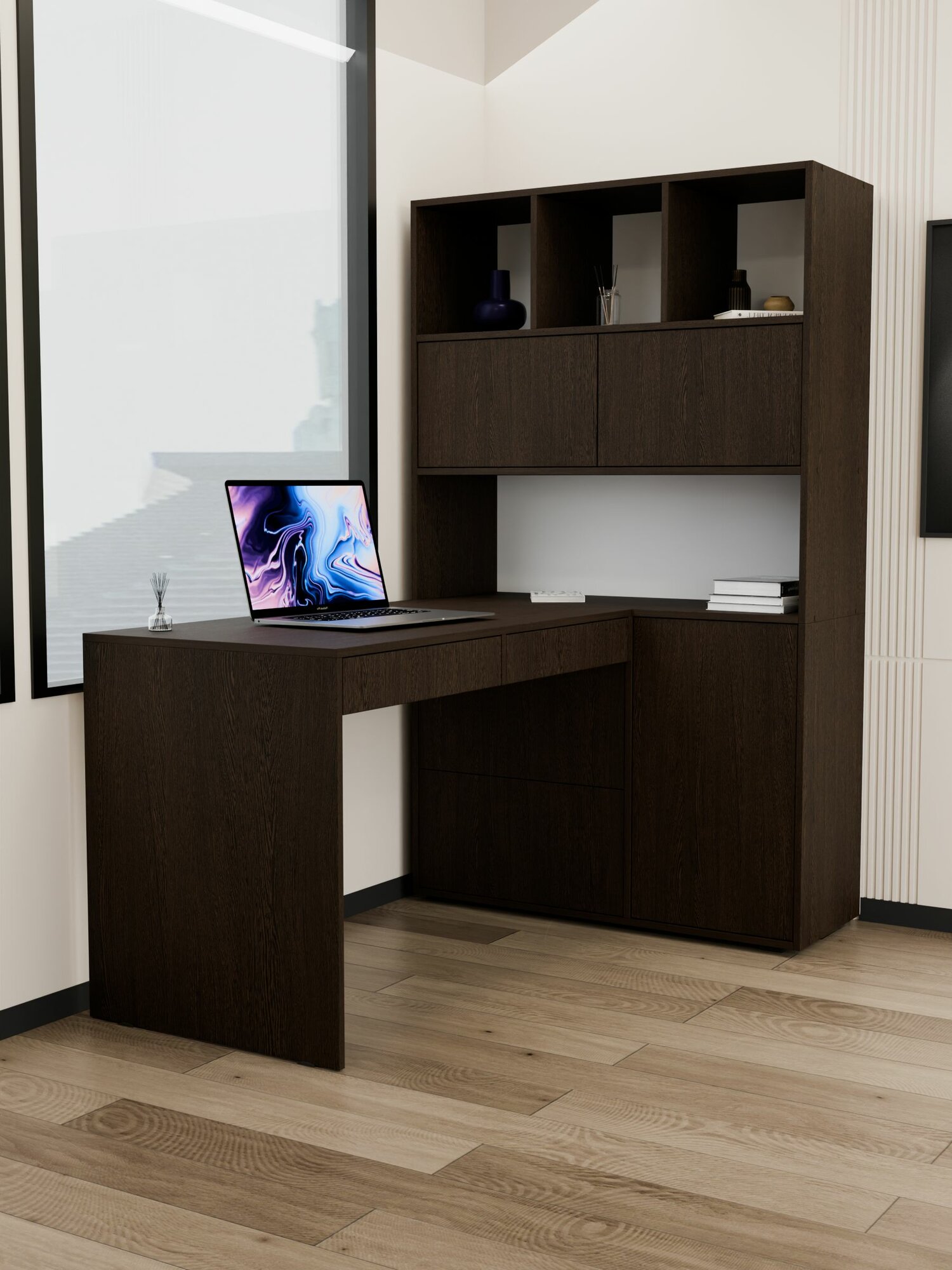 Изумлит Стол-шкаф письменный угловой для учебы и работы, шкаф справа 168х100х147.6 см, венге