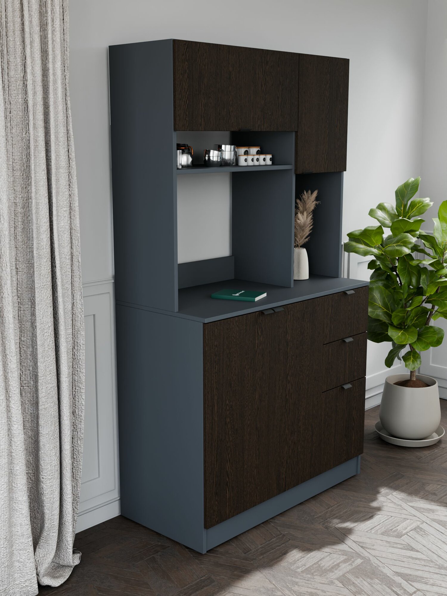 Изумлит Буфет Вилладж 100*180*48.4 см (ШхВхГ), графит-венге