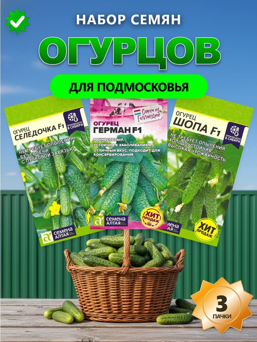 Набор семян огурцов для Подмосковья для открытого грунта и теплиц