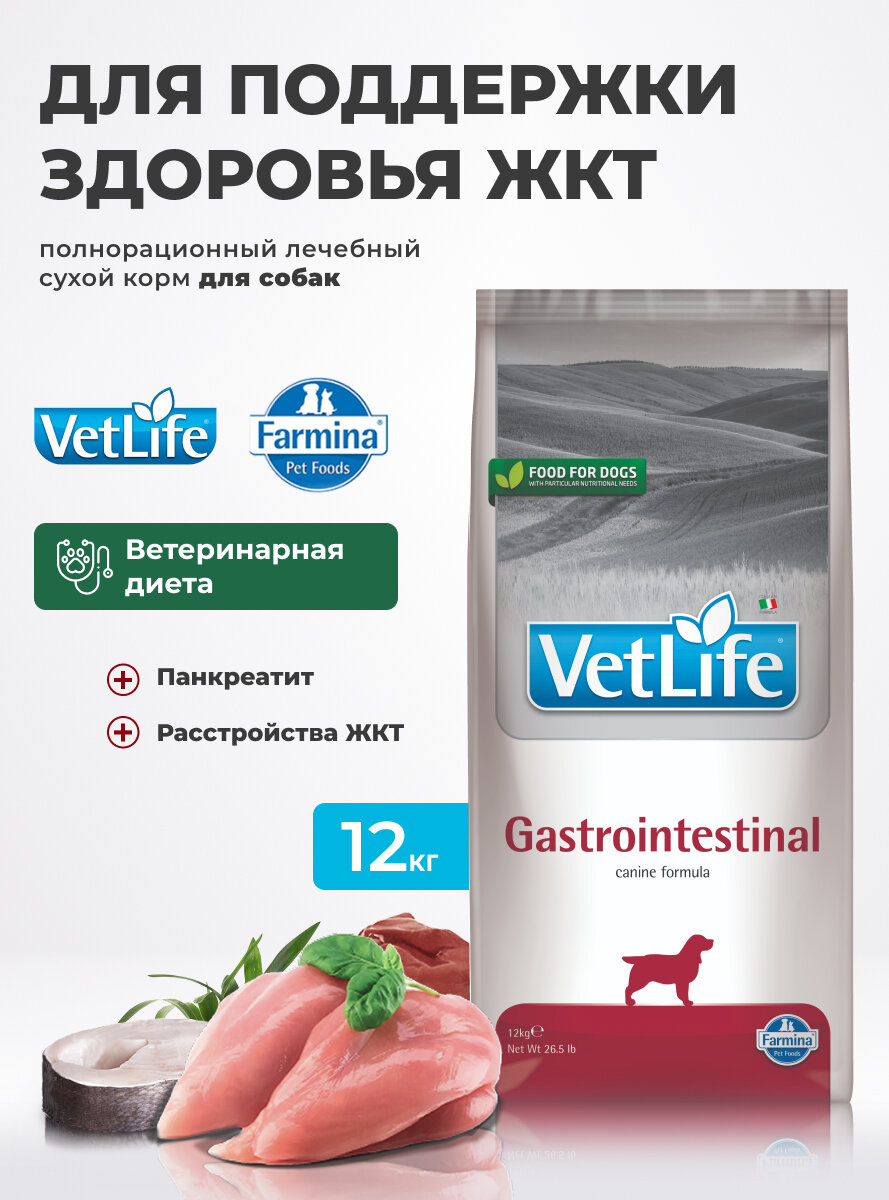 Корм для собак Farmina Vet Life, при болезнях ЖКТ, 12 кг
