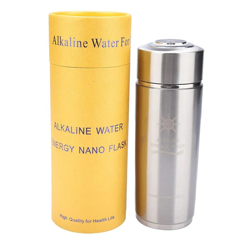 Термокружка щелочная Nano Energy Water Bottle, нержавеющая сталь, серебристая, 400 мл — фото 1