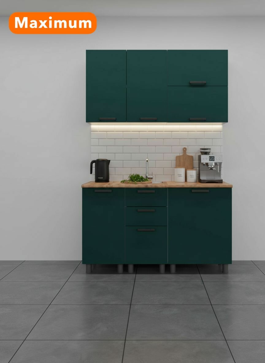 Кухонный гарнитур "Осака" 1,4м, темно-зеленый