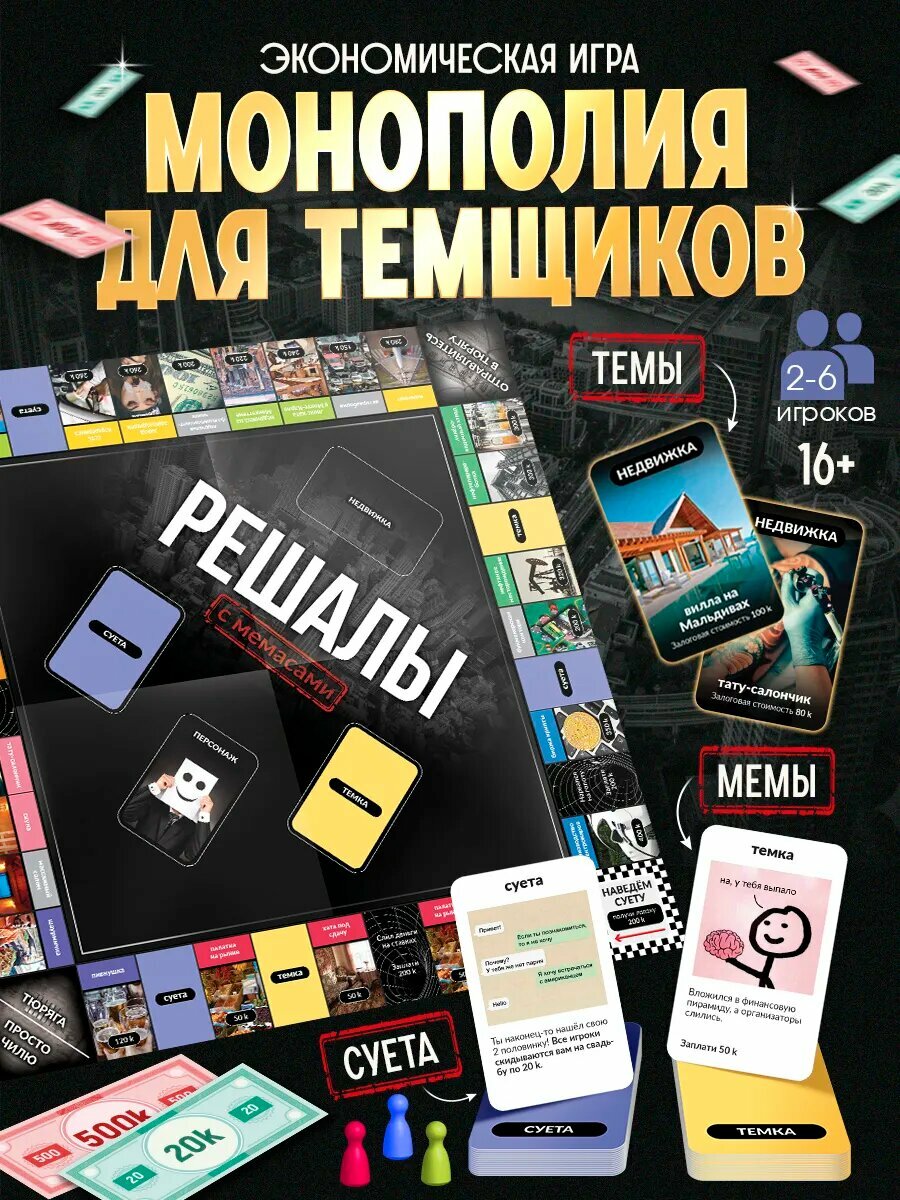 Настольная игра монополия "решалы", для тех, кто в теме, экономическая, 16+