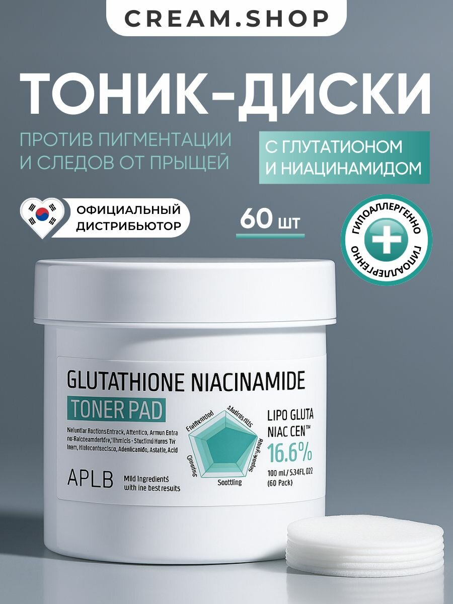 Осветляющие тонер-пэды с глутатионом и ниацинамидом APLB Glutathione Niacinamide Toner Pad 60 шт