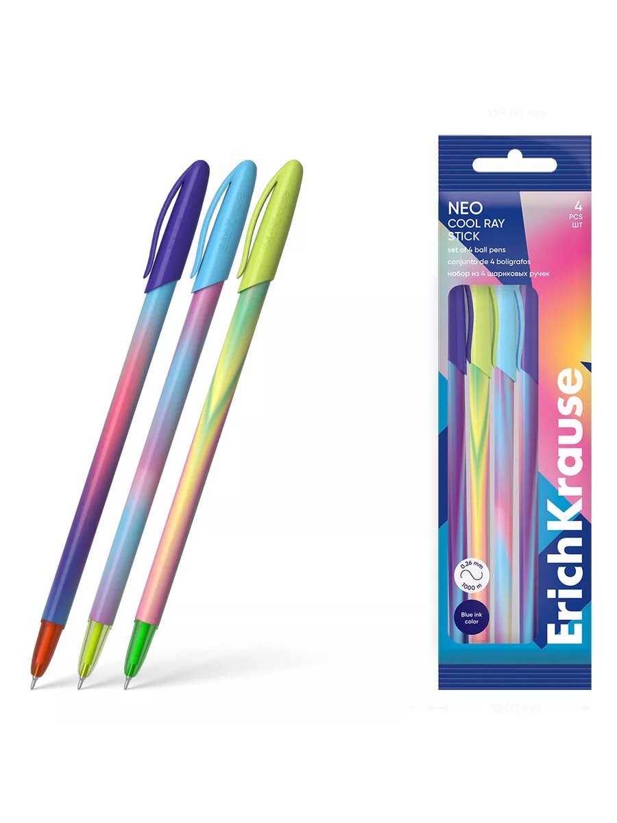 Набор из 4 ручек шариковых Neo Stick Cool Ray 0.7, синих