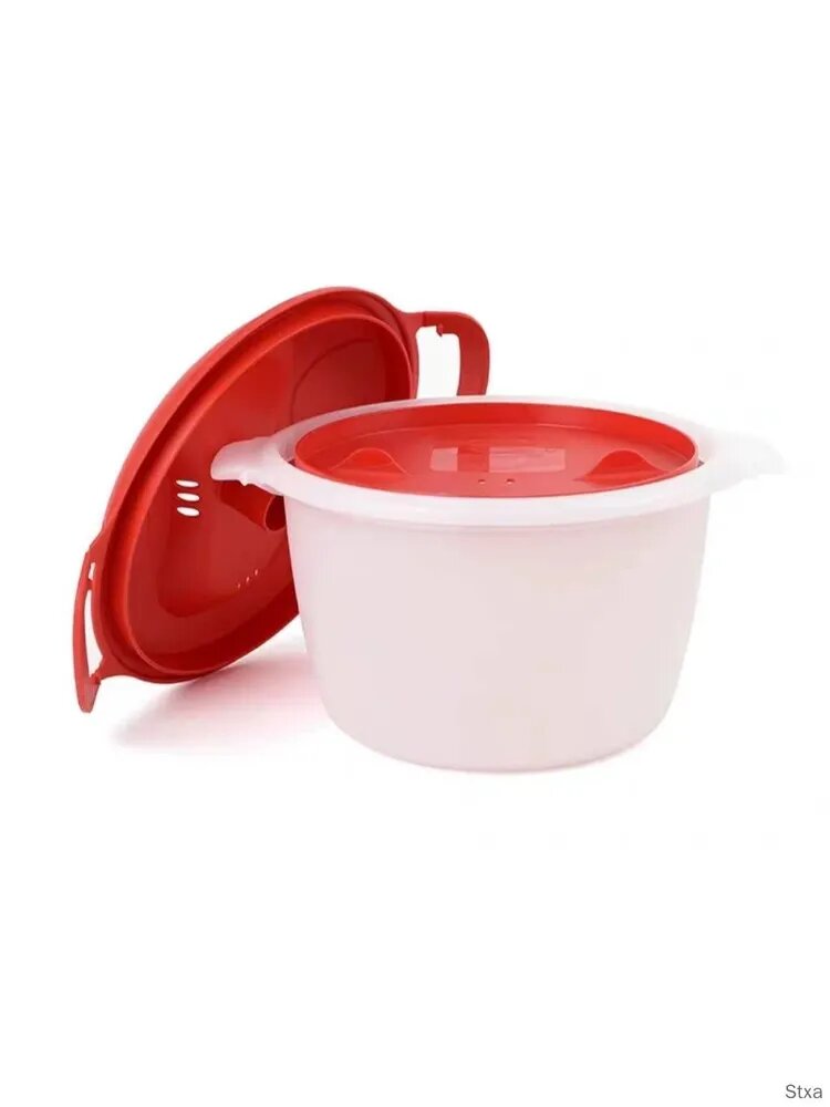 Tupperware Контейнер пищевой для СВЧ белый и красный с крышкой для еды 356г — фото 1