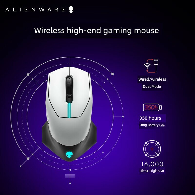 Беспроводная игровая мышь Alienware AW610M, двухрежимная, перезаряжаемая, для киберспорта, с макросами, оригинал