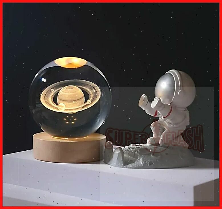 3D ночник Планета с кристальной LED-подсветкой, подходит в подарок для мужчин и детей, с USB-портом, теплый белый свет, для дома, для украшения