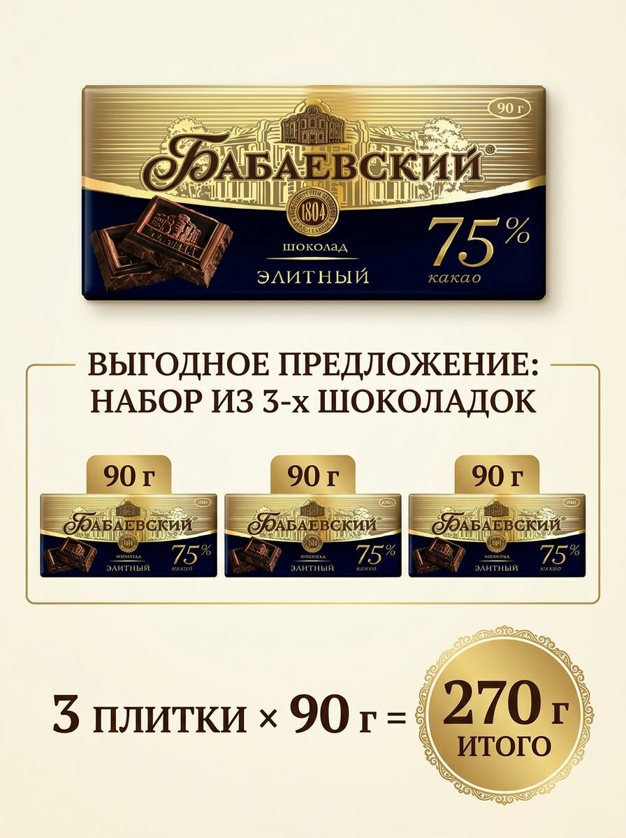 Шоколад Бабаевский элитный 3 шт. по 90 г.