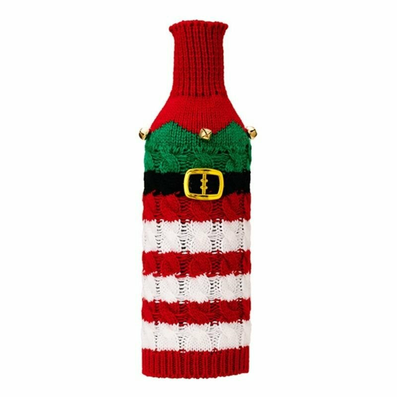 Вязаный чехол на бутылку с пластиковой застежкой (1 шт.), полосатый эльф