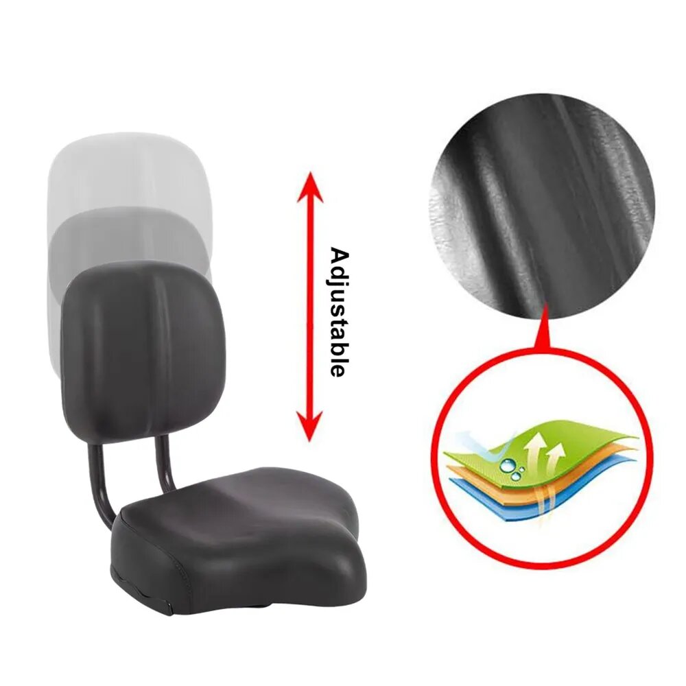 Седло для велотренажёра с регулируемой спинкой, чёрное, сталь и латекс