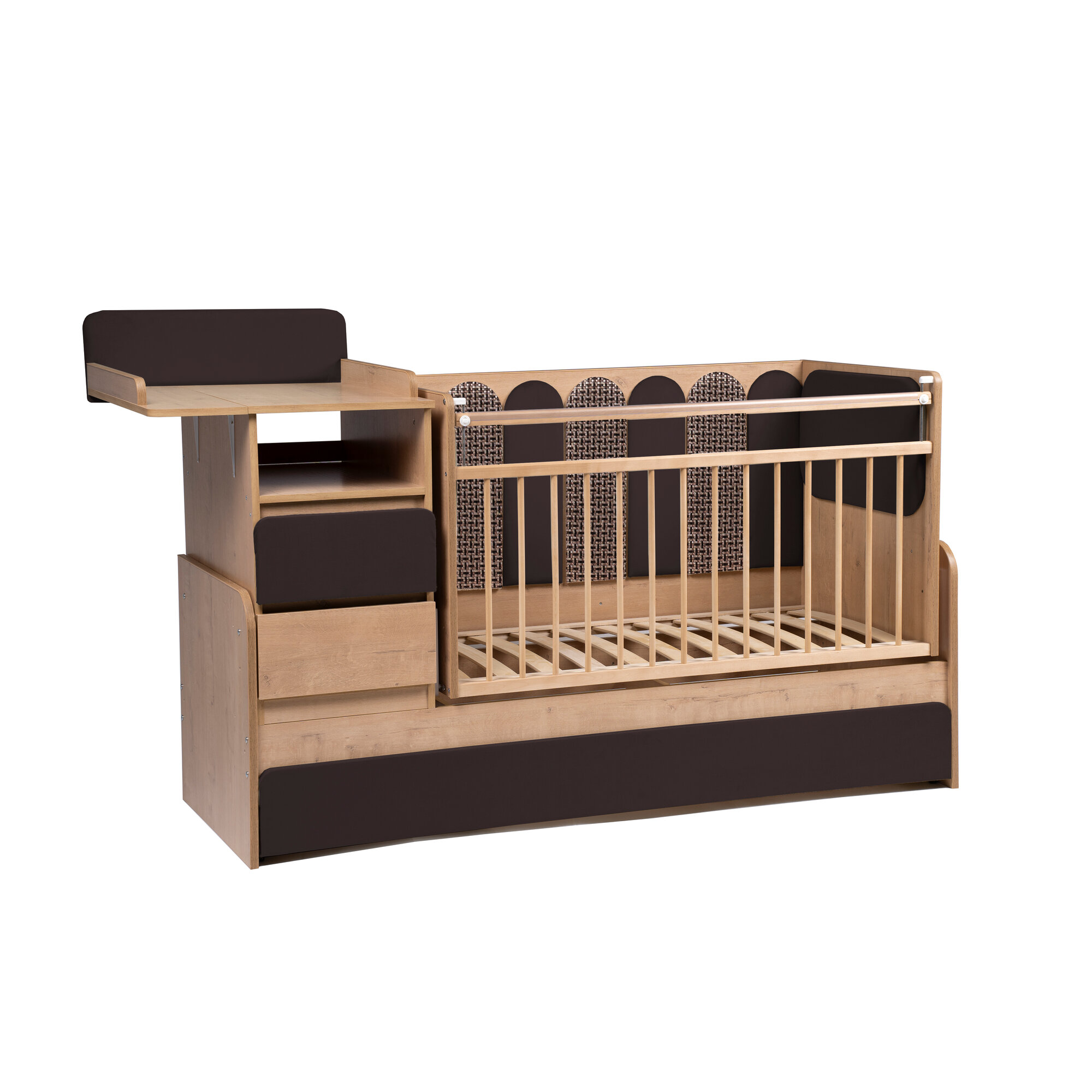 Кровать-трансформер детская "Дивания", корпус дуб, велюр шоколад, рогожка коричневая