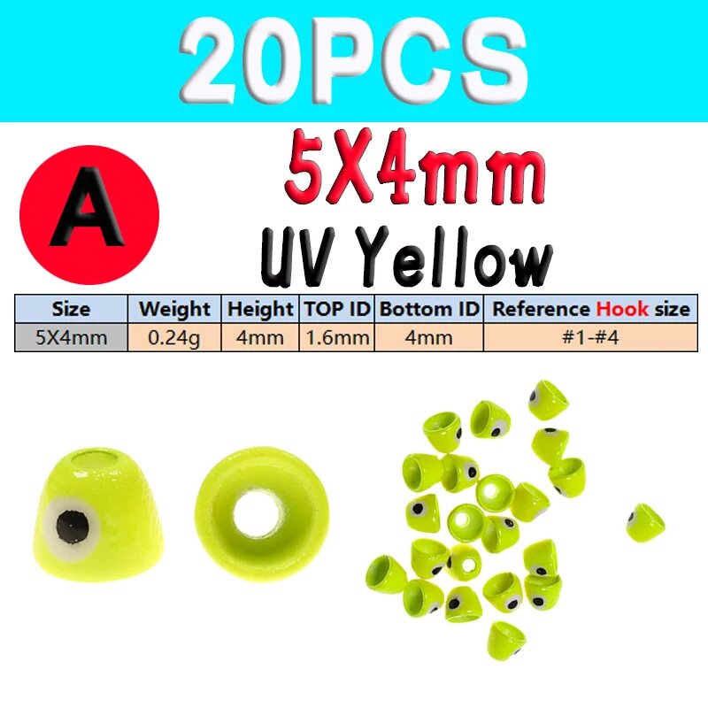 UV Yellow 5x4mm конусные головки для мушек 20шт A