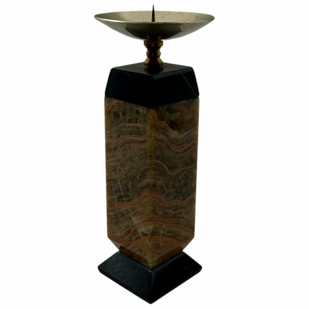 Подсвечник "Геометрия недр", 11.5 см, яшма, черный агат, 1990-2000 гг, Урал, Россия