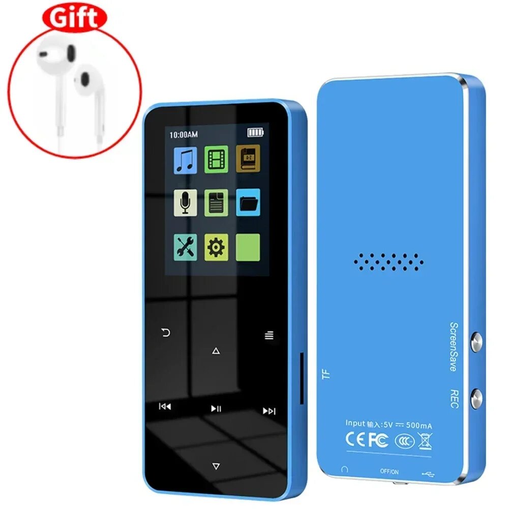 MP3-плеер 16 ГБ, Bluetooth 5.0, синий