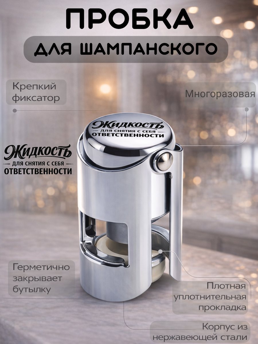 Металлическая пробка для шампанского, многоразовая с гравировкой