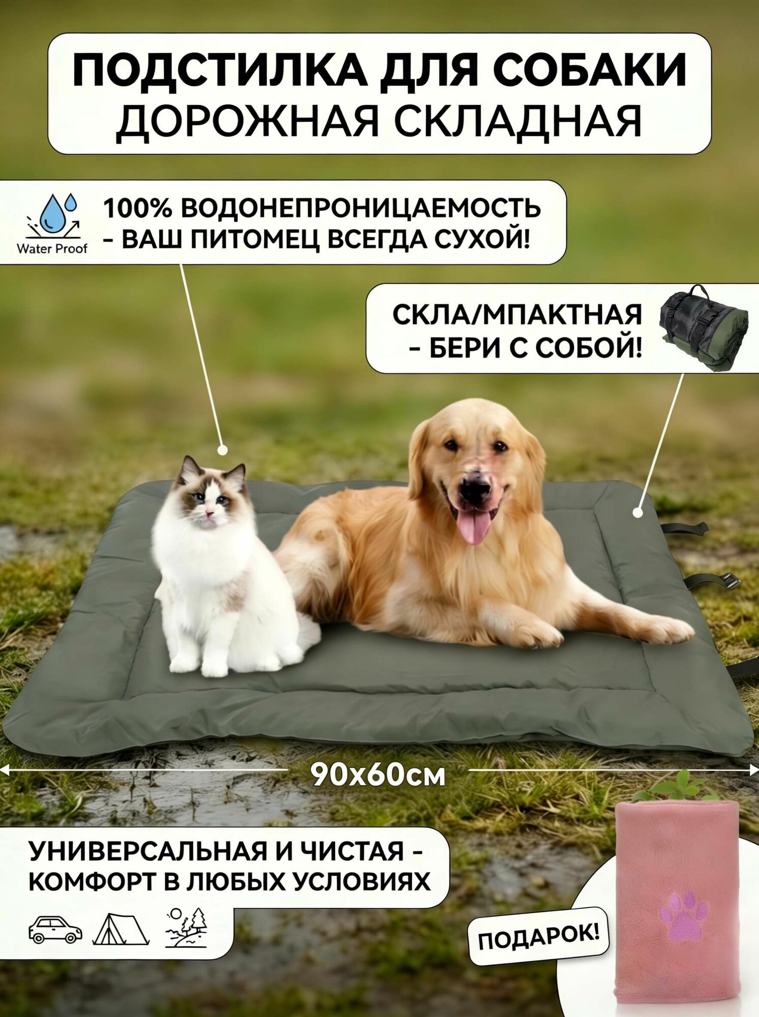 Подстилка для собаки: водонепроницаемая и компактная идеальный выбор для путешествий.