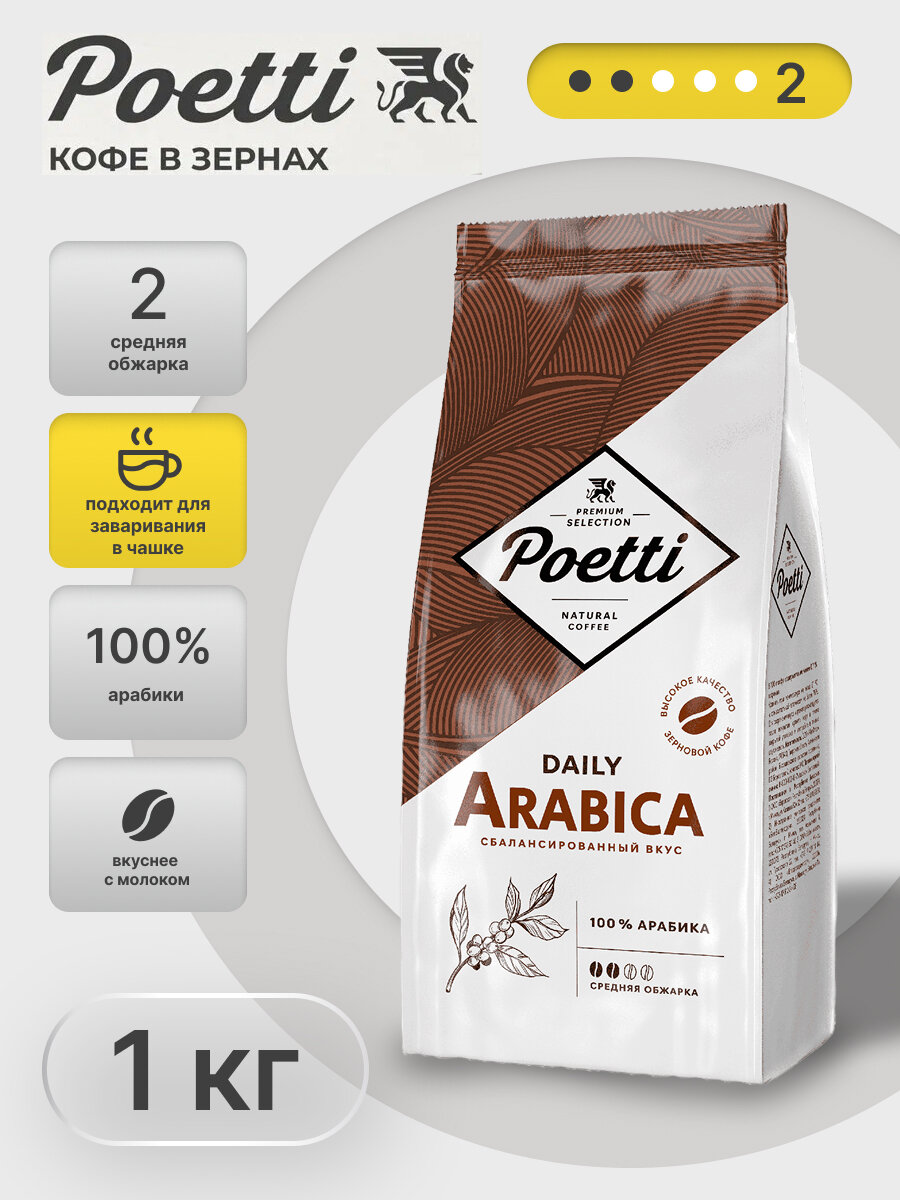 Кофе в зернах Poetti Daily Arabica, Колумбия, 1 кг, средняя обжарка