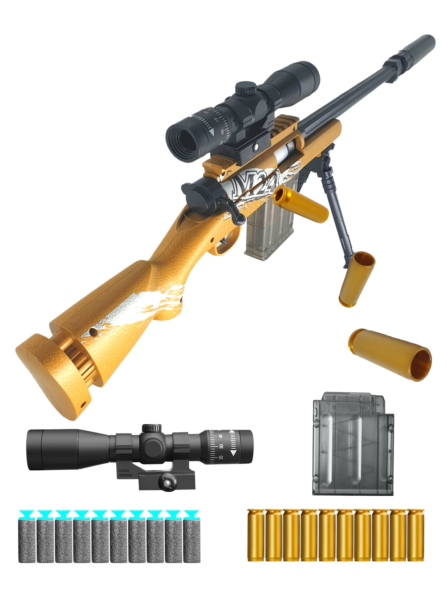 Игрушечная винтовка с мягкими пулями карабин 80 см, с оптическим прицелом и выбросом гильз