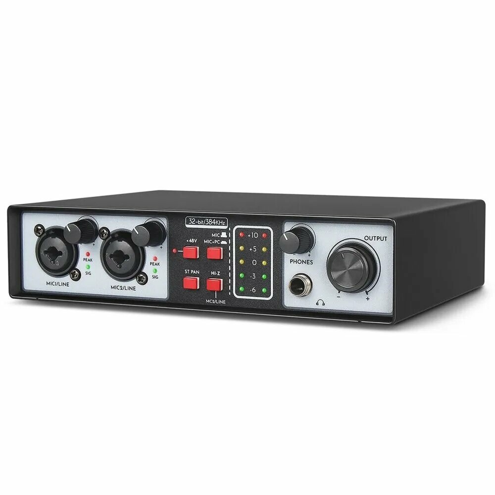 Звуковая карта с 2 входами и выходами USB для записи звука 32 бит/384 кГц