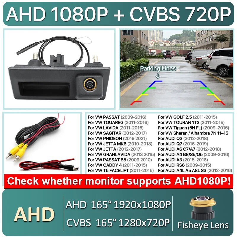 GreenYi 1080P HD 170 ° Автомобильная камера заднего вида для Volkswagen VW GAHD-1080P-175deg