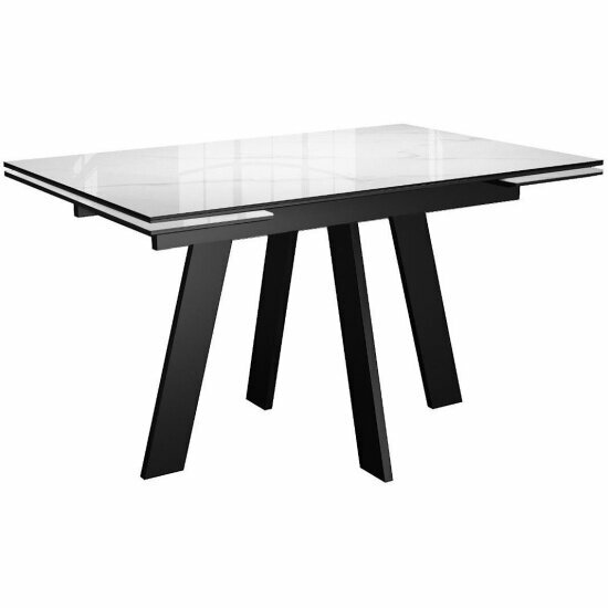 Стол Dikline SFM120 стекло Оптивайт Белый мрамор/подстолье черное/опоры черные
