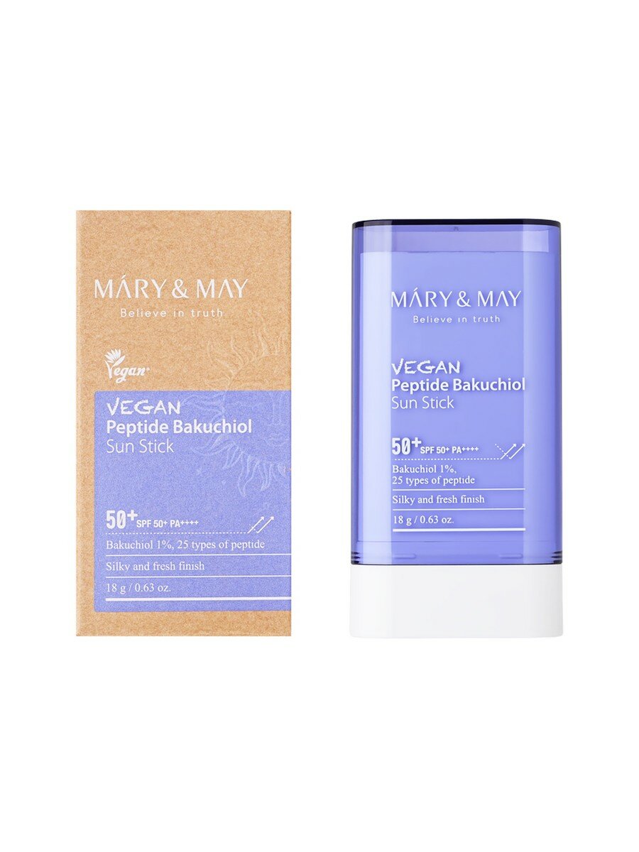 Стик для лица MARY&MAY солнцезащитный с бакучиолом и пептидами SPF50+ PA++++ 18 г