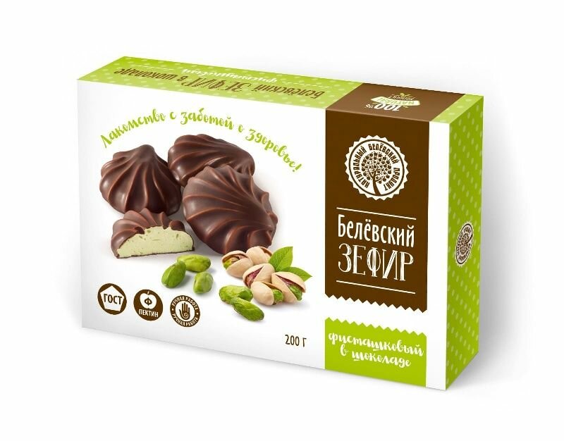 Зефир белевский фисташки в шоколаде /картон/ 200г