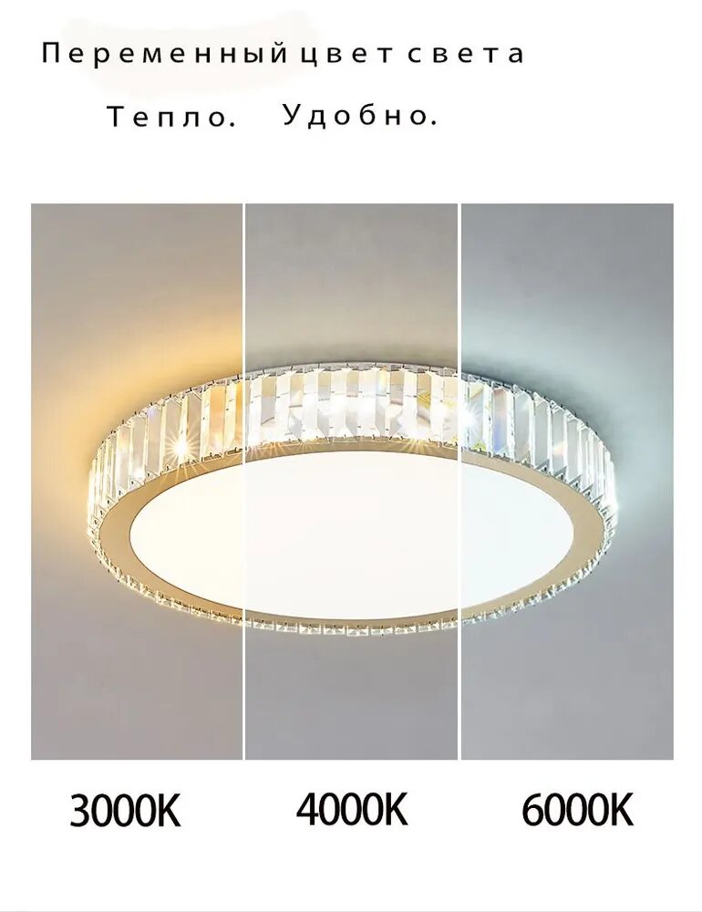 Светильник светодиодный LED 95 Вт, стиль легкая роскошь, кристальный плафон, золотистая арматура — фото 1
