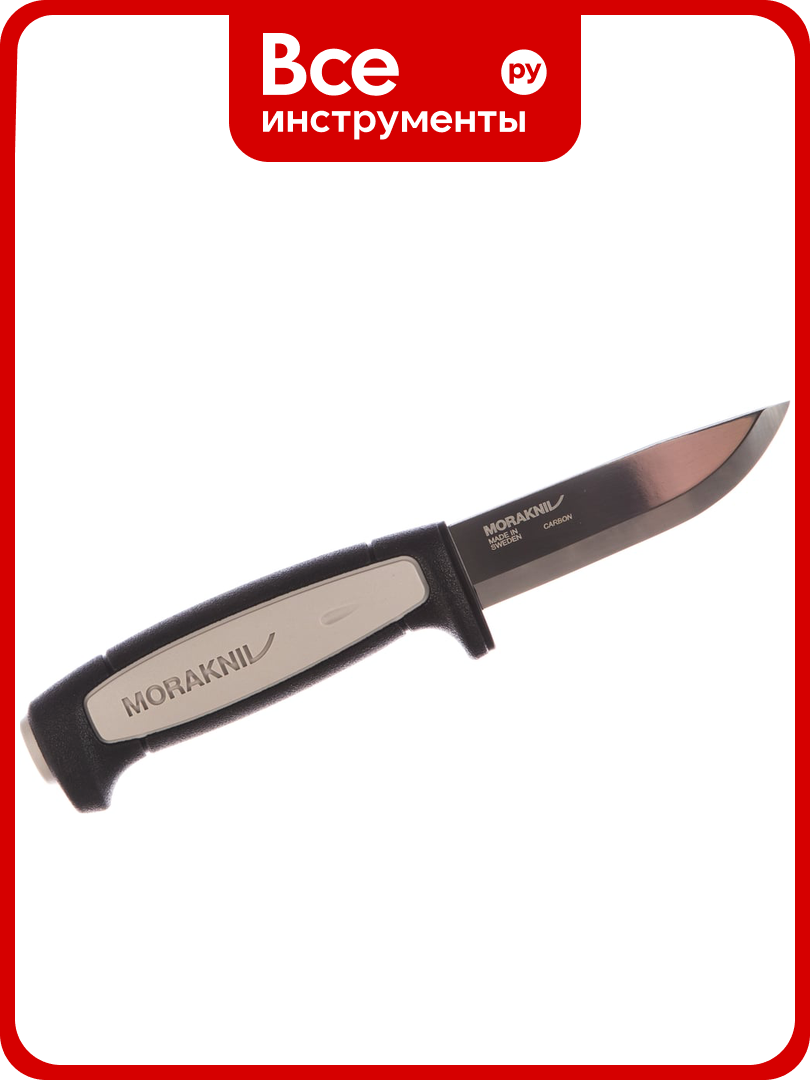 Нож Morakniv Robust из углеродистой стали с прорезиненной пластиковой рукоятью, прямой заточкой, черно‑серебристый цвет
