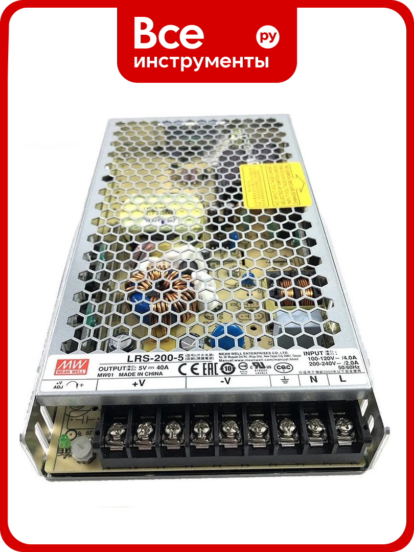 Источник питания Mean Well AC/DC LRS-200-5 Т02276488, промышленный блок, защита от короткого замыкания, постоянный ток