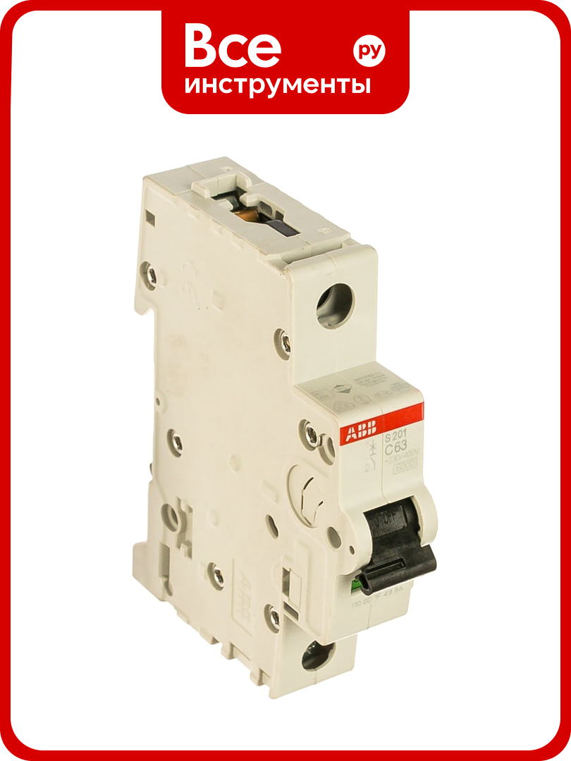 Автоматический модульный выключатель ABB 1п C S201 2CDS251001R0634, однополюсный тип C, серый корпус, монтаж