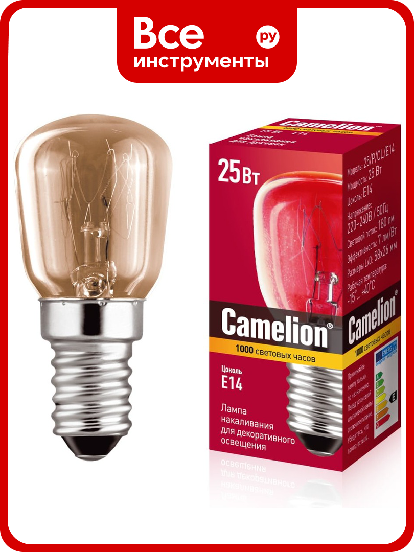 Лампа накаливания для холодильников и шв. машин E14 25Вт 2700К Camelion 13649