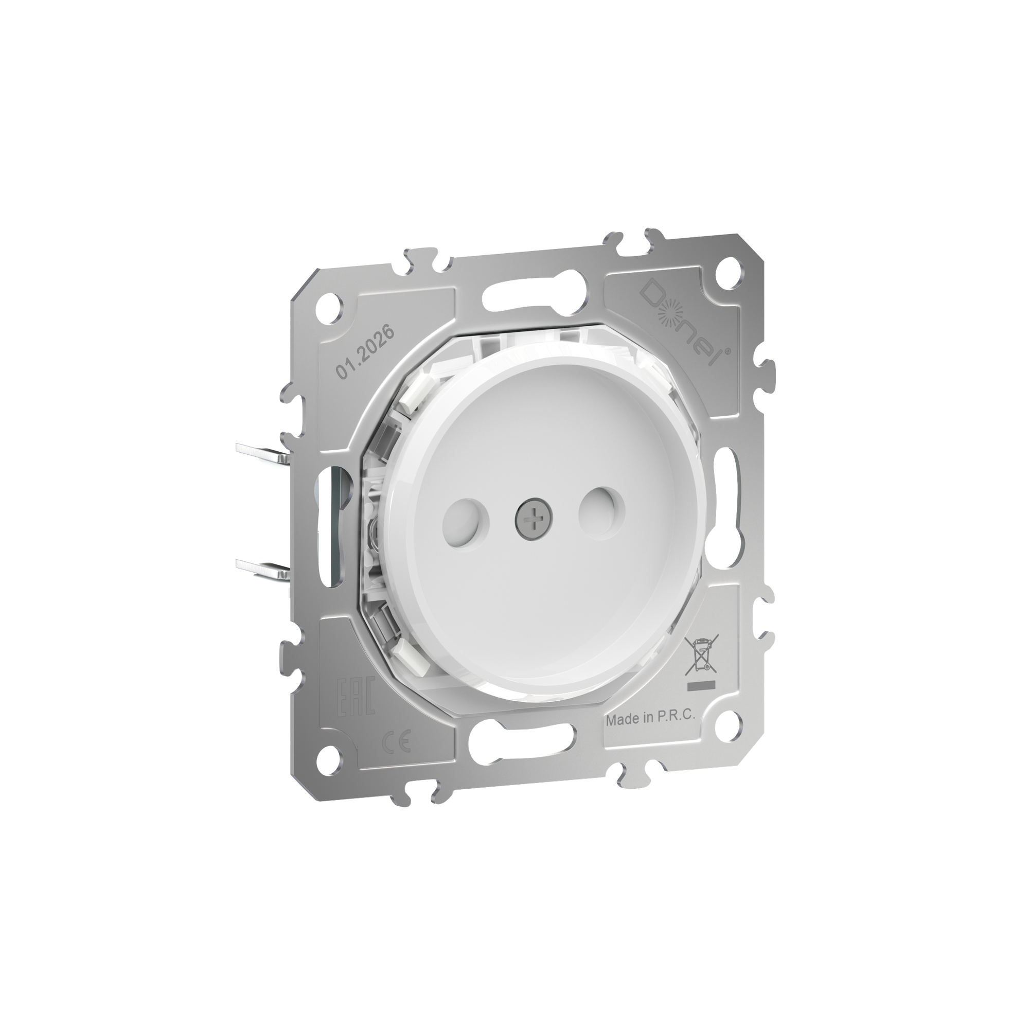 Розетка без заземления со шторками 16А 250В на клеммах, цвет глянцевый белый, серия D16, Donel