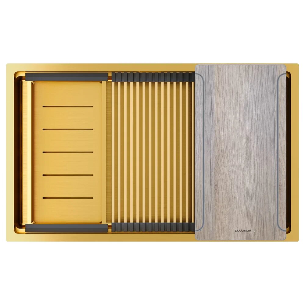 Мойка кухонная Paulmark 74 UNI PM787445-BG металлическая, 74x45, прямоугольная, мойка для кухни, врезная, под столешницу, золотая