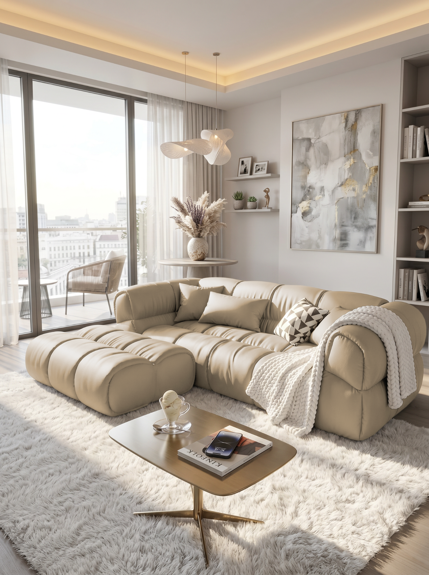 Угловой диван Шелби Galaxy Cream NOW 239x174x72 см, бежевый Экокожа, нераскладной Дом мебели для вас