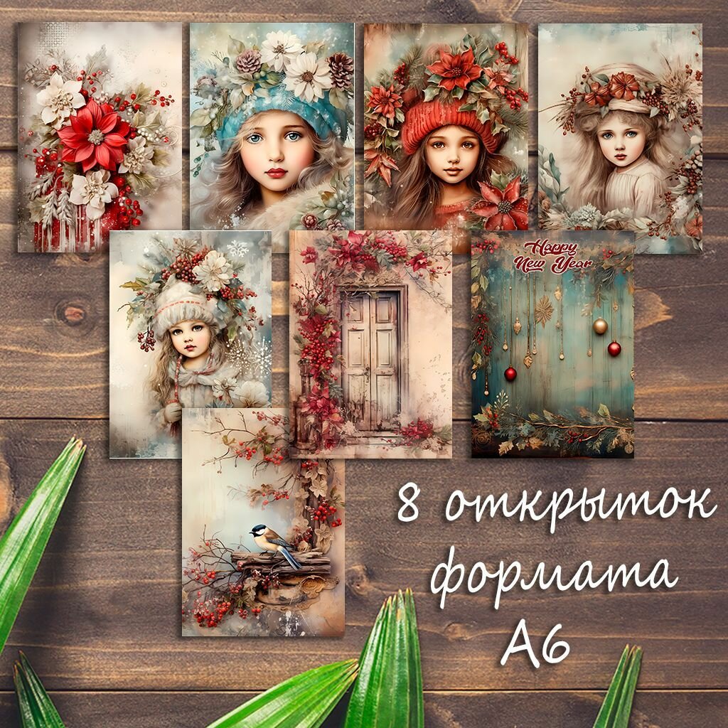 Набор открыток Новый год, 8 штук