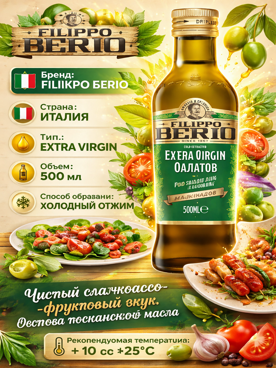 Масло оливковое Filippo Berio Extra Virgin, 500мл